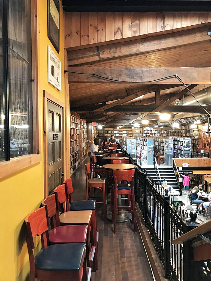 Lofty thoughts require lofty perches. These upper-level seats offer the perfect vantage point for coffee sipping and people-watching between chapters.