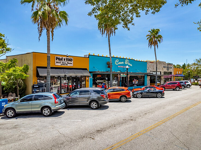 Colorful storefronts in happy hues line Dunedin's shopping district, offering retail therapy with a side of small-town charm you can't find at the mall.
