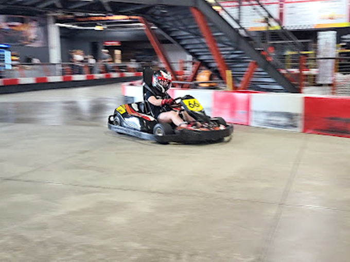 Mid-turn concentration that says, "I'm definitely posting this action shot later with #SpeedDemon," even if you're in last place.