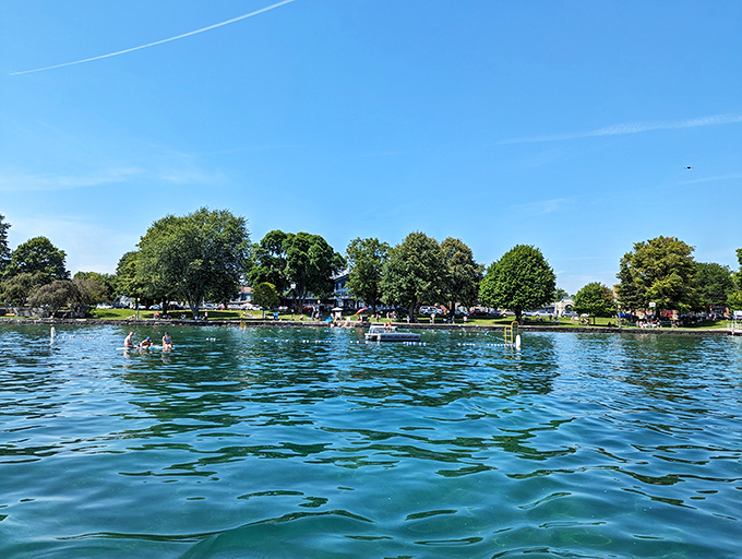 Summer swimmers enjoying the lake's refreshing embrace. When the water's this inviting, resistance is futile&mdash;just dive in already!