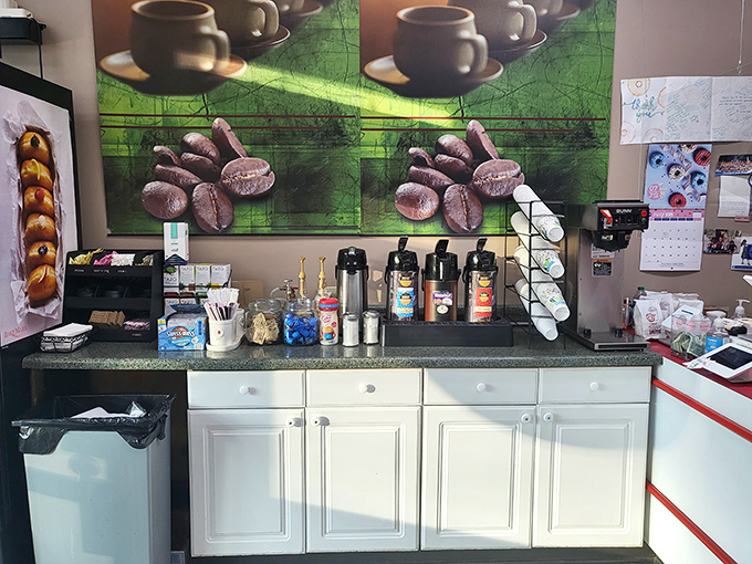 The coffee station &ndash; where liquid energy meets its perfect match in fried dough, a romance for the ages.