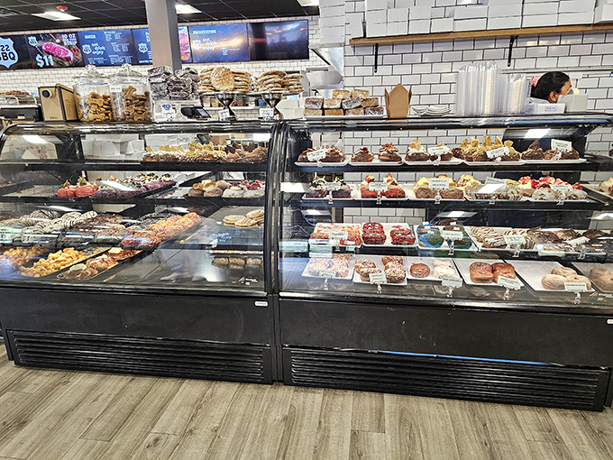 Donut heaven is real, and I've found it! This display case is like a museum of edible art. Time to start collecting!