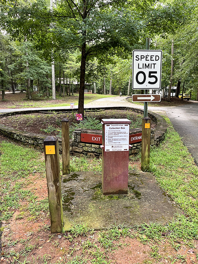 The slowest speed limit sign in the county, and for good reason. At Watson Mill Bridge, rushing through is the only true violation.