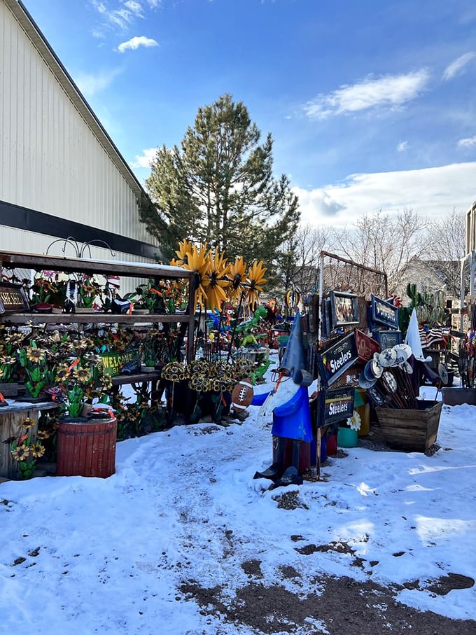 Even in winter, The Barn's outdoor treasures stand ready. Garden d&eacute;cor that survives Colorado snow deserves a spot in your collection.