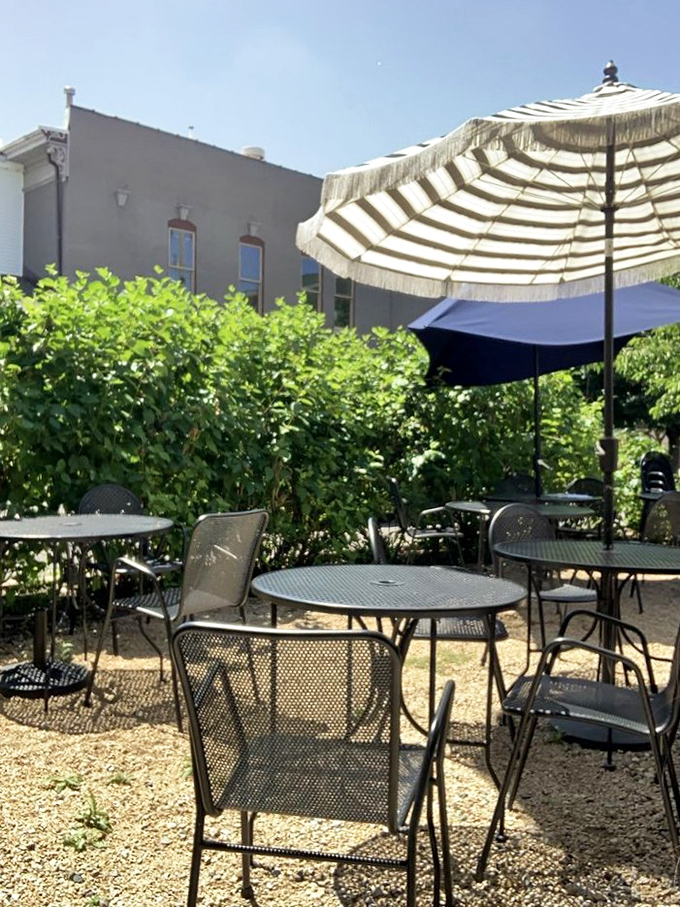 The secret garden of breakfast enthusiasts. This peaceful patio offers respite from the indoor buzz, perfect for contemplating life's big questions, like "Should I order seconds?"
