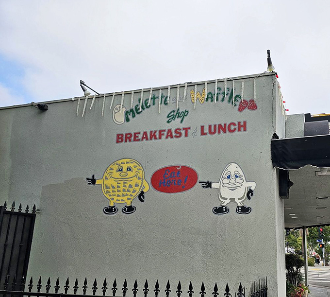 The exterior mural tells you everything you need to know: anthropomorphic breakfast foods with personality. They're not just cute&mdash;they're prophetic.