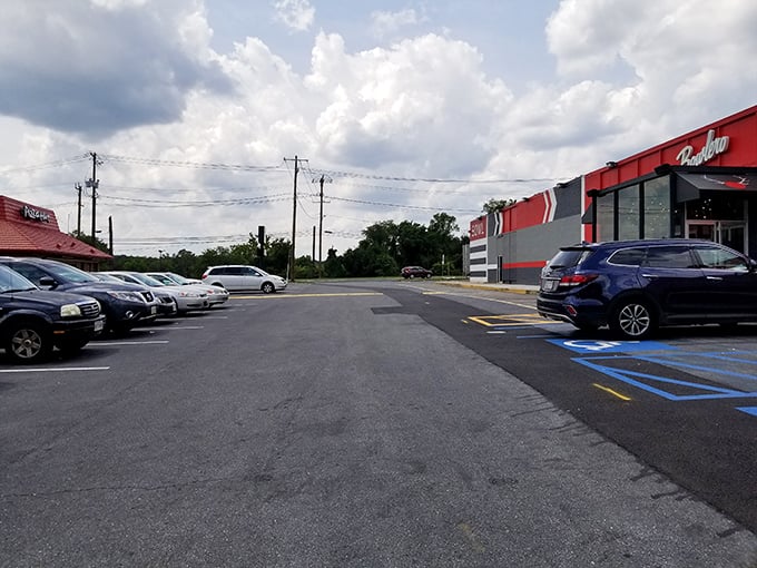 Even from the parking lot, Bowlero's distinctive red exterior stands out against the Maryland sky, a modern-day playground for the young at heart.