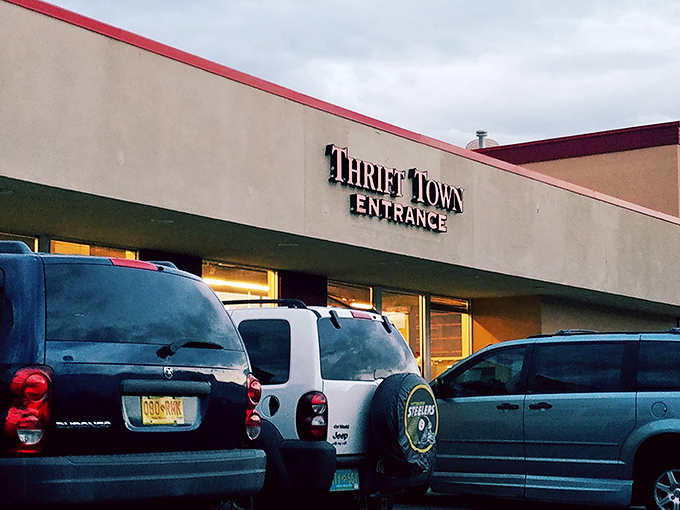 The side entrance, where savvy shoppers know to park for quick access to the bargain hunting grounds inside.