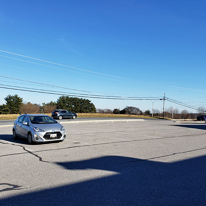 The spacious parking lot might look ordinary, but it's actually the starting line for your taste bud marathon.