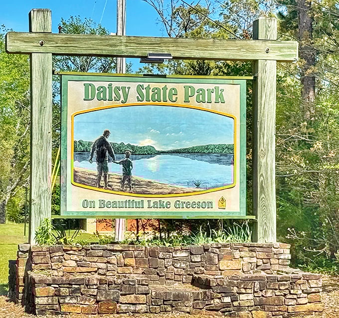 The sign says Daisy State Park, but it really means "welcome to your next favorite place in Arkansas."