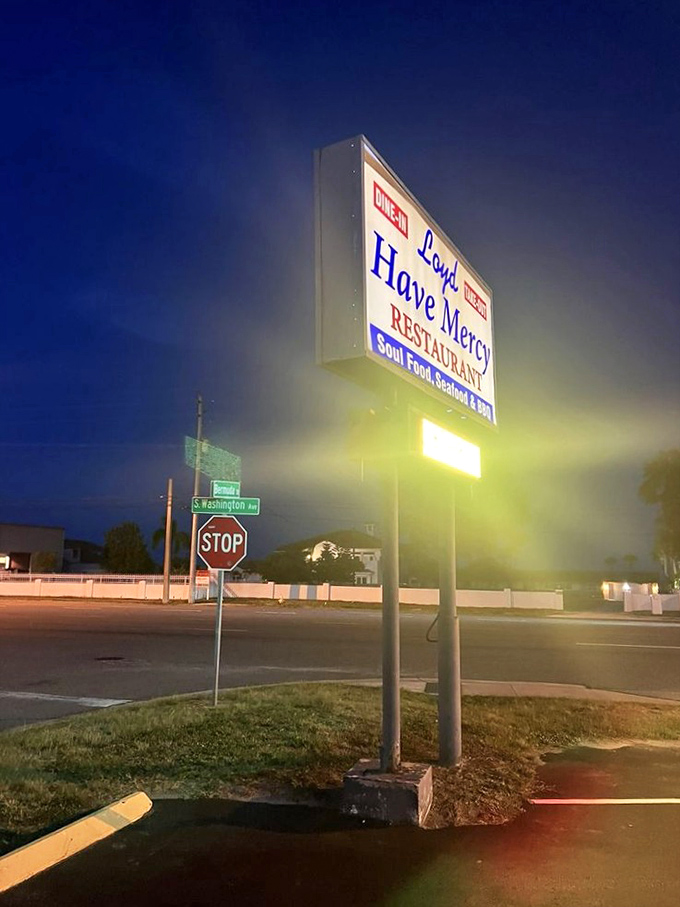 The beacon that guides hungry travelers to flavor paradise. Like a lighthouse for your appetite, this sign promises salvation for the famished soul.