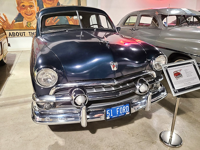 This deep navy 1951 Ford Custom Deluxe represents post-war American confidence in metal form. The kind of car that made Sunday drives a national pastime.