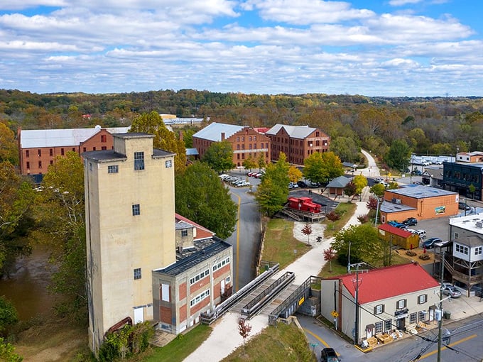 From above, Farmville reveals itself as a perfect blend of historic architecture, modern purpose, and nature's embrace&mdash;a living time capsule in the Virginia landscape.
