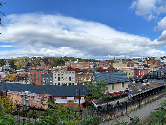 Staunton unfolds below like a miniature movie set, its church spires and red-brick buildings creating a skyline that's remained largely unchanged for a century.