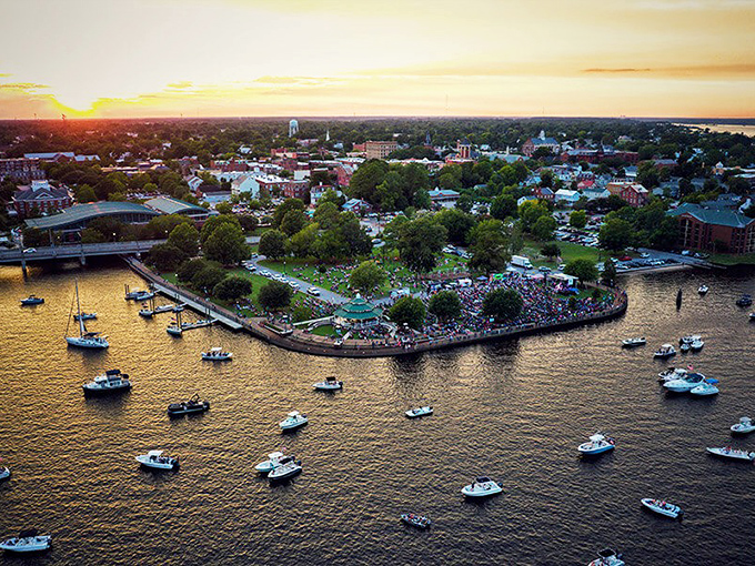 From above, New Bern reveals itself as a peninsula embraced by rivers, like nature's version of a group hug.