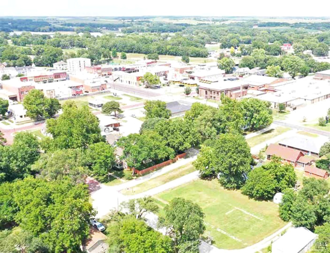 From above, Council Grove reveals itself as an island of civilization embraced by the rolling green sea of the Flint Hills.