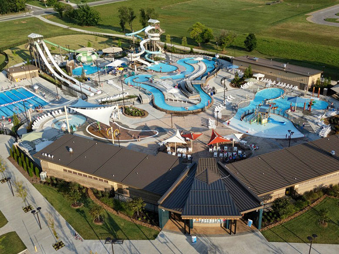 The aerial view reveals what aliens would report back: "Humans have created blue geometric shapes and seem inexplicably happy about it." Arkansas' answer to the Riviera.