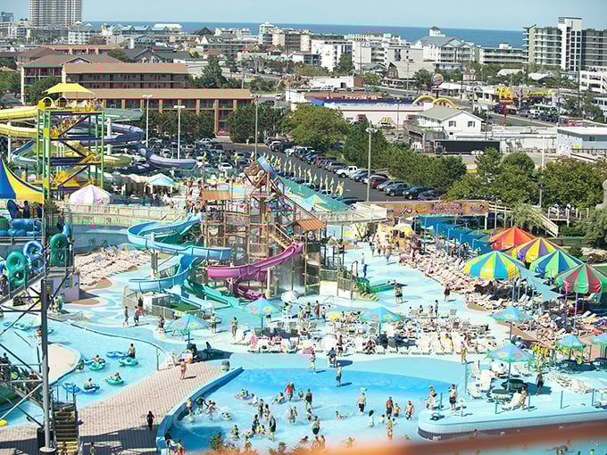 From above, Splash Mountain reveals itself as a blue oasis amid Ocean City's landscape&mdash;a carefully orchestrated symphony of summer joy.