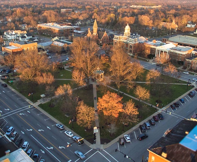 From above, Medina's town square reveals itself as a perfect octagon, glowing with autumn colors like a Norman Rockwell painting come to life.