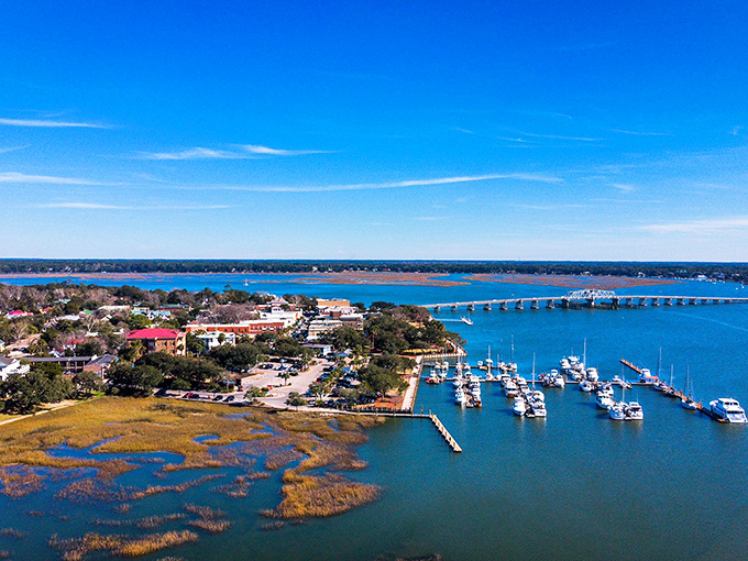 From above, Beaufort reveals its true character &ndash; a perfect marriage of blue water, green marshland, and a town that knows exactly where it belongs.