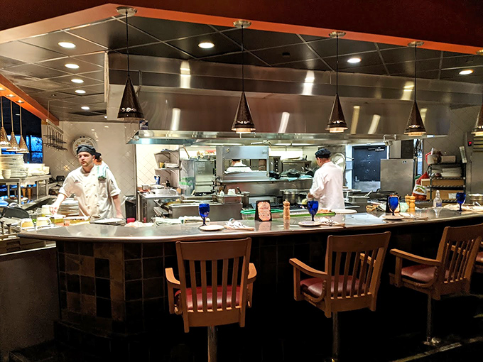 The entrance that promises culinary adventure awaits. Anthony's neon-trimmed facade glows like a beacon for seafood lovers navigating Bend's dining scene.
