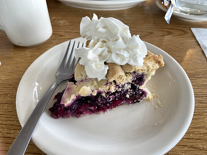 Blueberry pie that makes you question why people save dessert for after dinner when it clearly deserves a starring role at any meal.