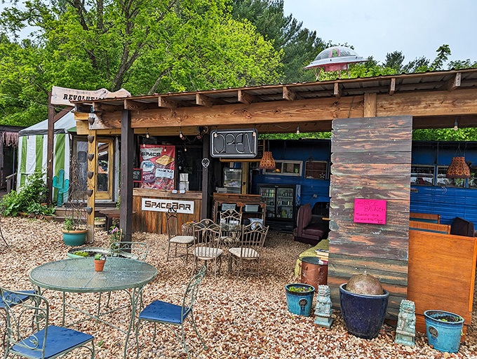 This quirky "SpaceBar" embodies Floyd's artistic spirit &ndash; part cafe, part gallery, all character. Even the outdoor furniture looks like it has stories to tell.