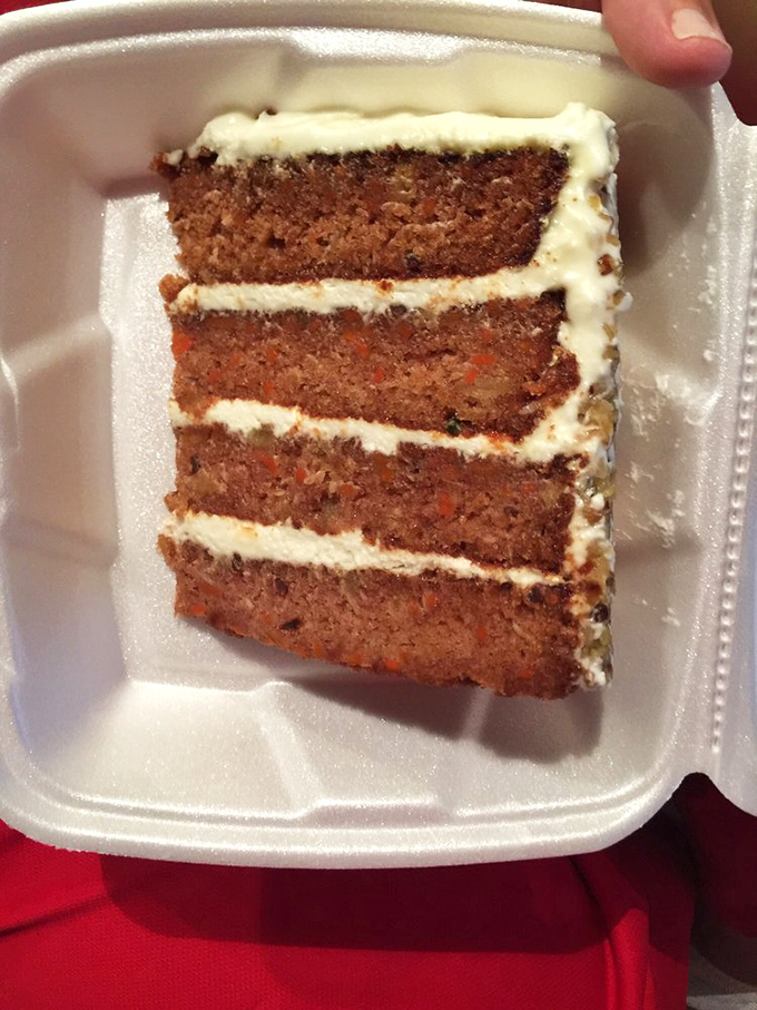 Carrot cake that doesn't know it's supposed to be healthy. Those layers of frosting are basically therapy on a plate.