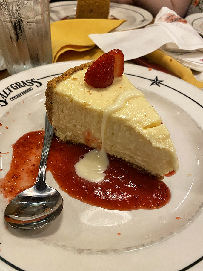 This cheesecake with its strawberry garnish doesn't just end your meal—it provides the perfect encore to a standing-ovation dinner.