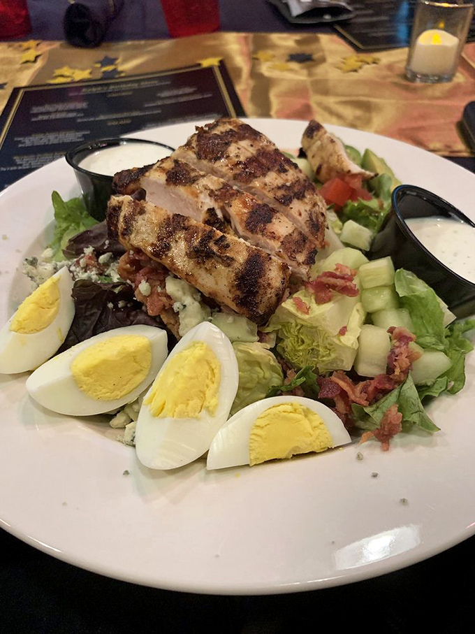 A salad that doesn't apologize for being hearty. With grilled chicken, hard-boiled eggs, and fresh veggies, it's the rare salad that satisfies like a meal.
