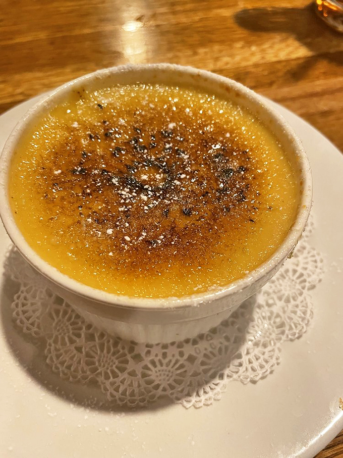 The perfect cr&egrave;me br&ucirc;l&eacute;e sports a crackling top that shatters like your willpower when the dessert menu appears at Bynum's.