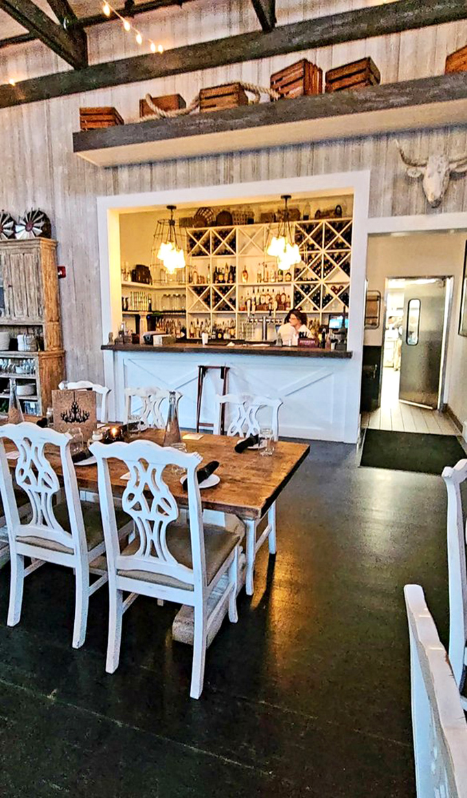 Whitewashed elegance meets rustic charm in a dining area that feels like your stylish friend's country house&mdash;if your friend were a design genius.