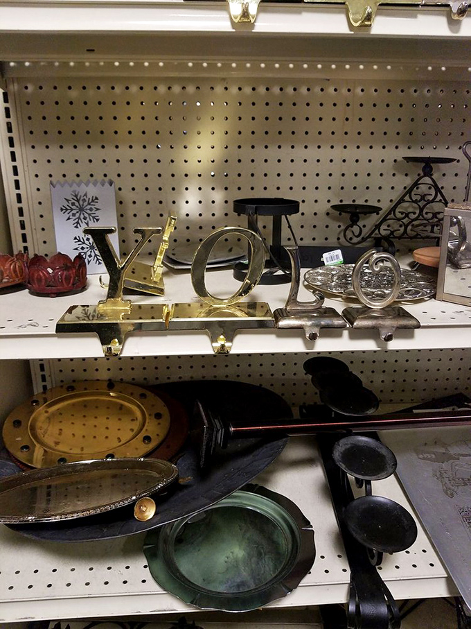 Those "YOLO" stocking holders perfectly encapsulate the thrift store experience&mdash;someone's regrettable impulse purchase becomes your ironic holiday statement piece.