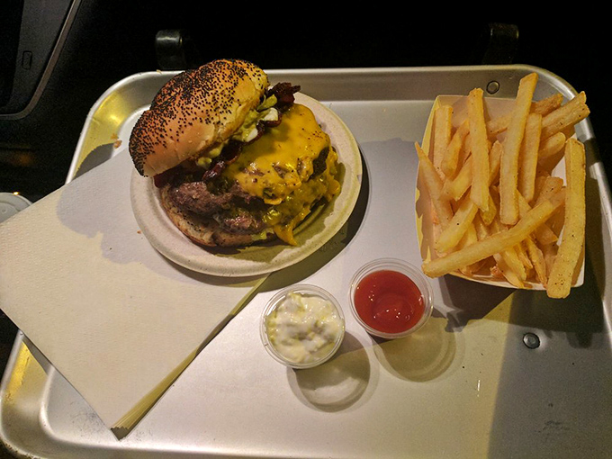 The complete Red Rabbit experience - a Bunny Burger, golden fries, and those little cups of sauce that somehow make everything taste better.