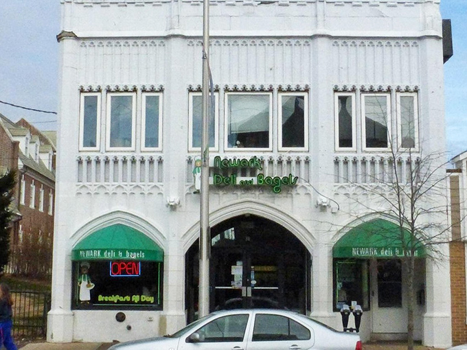 The historic building houses modern breakfast magic&mdash;where Gothic architecture meets garlic bagels in a delicious Delaware paradox.