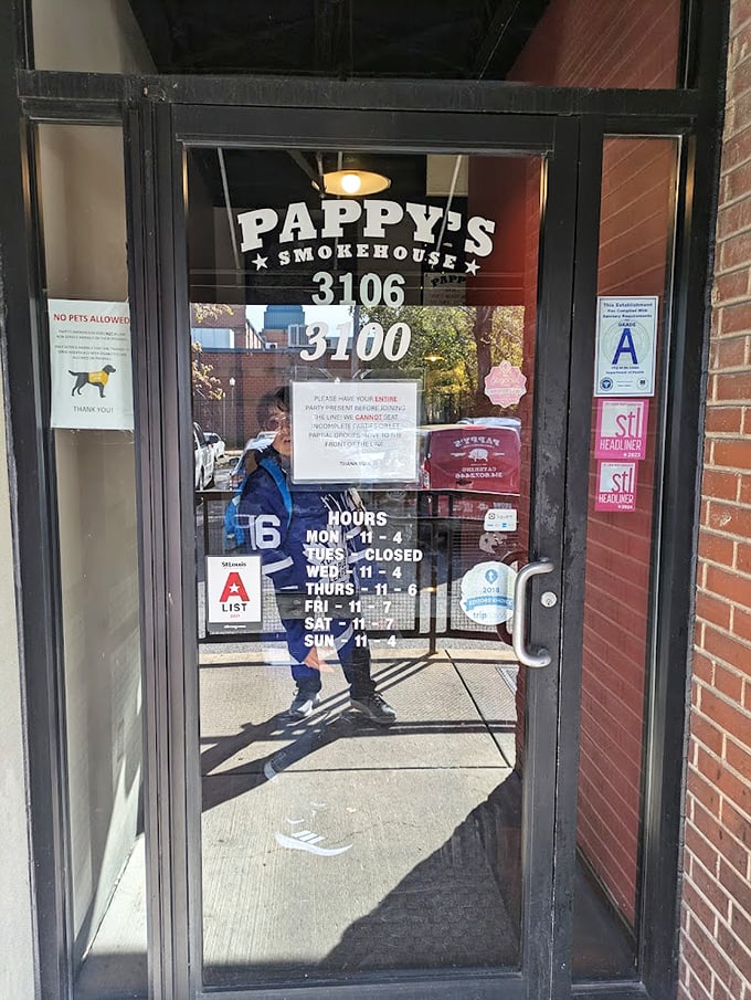 The entrance to barbecue heaven, where the hours posted might as well read: "Open until we've made enough people happy for one day."