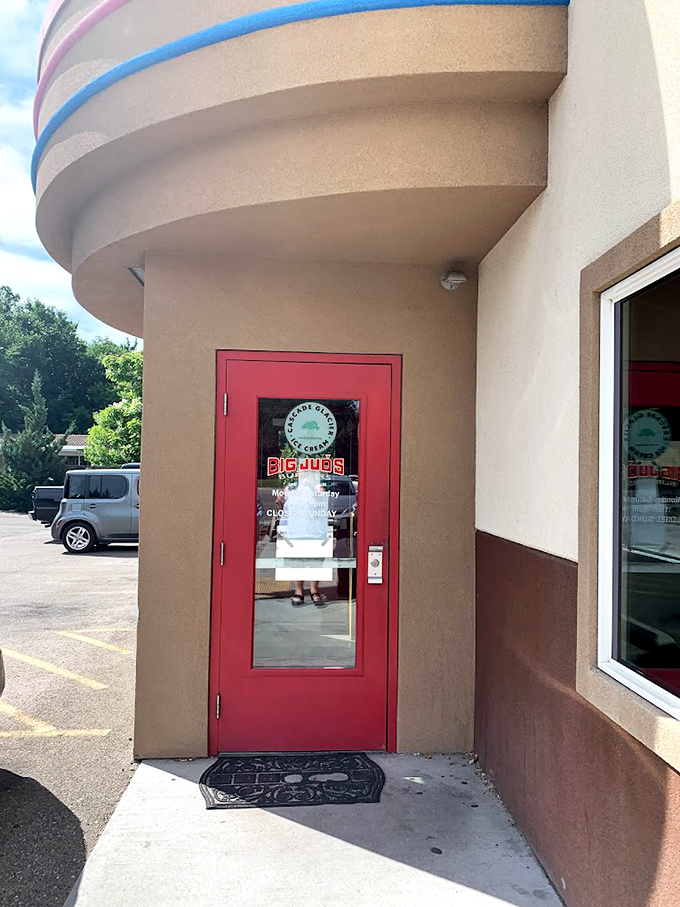 The red door serves as a portal to burger paradise&mdash;step through and leave your diet concerns on the doormat.
