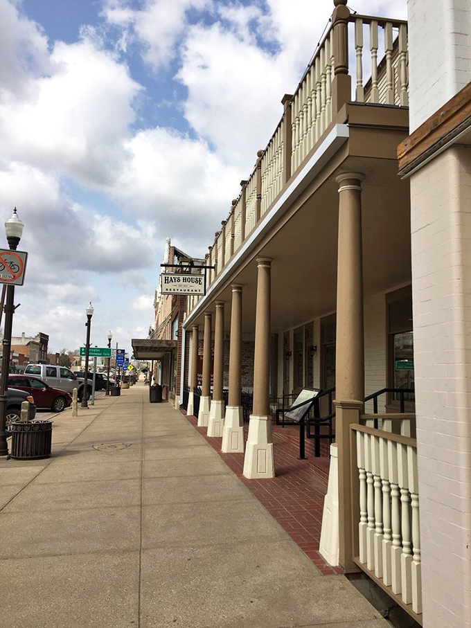 The columned facade and historic sidewalk invite you into a slice of living American history. Step back in time, one delicious step at a time.