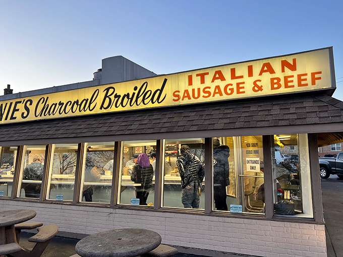 The legendary storefront at golden hour&mdash;when the low sun makes even the simplest building look like Edward Hopper painted a beef stand.