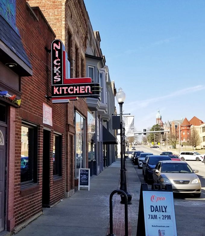 This street view isn't just showing a restaurant – it's revealing the beating heart of downtown Huntington's culinary heritage.