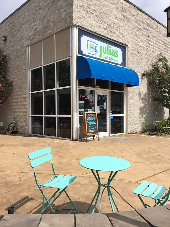 Julia's outdoor seating invites you to sip coffee and flip through your newly discovered literary treasures before heading home. 