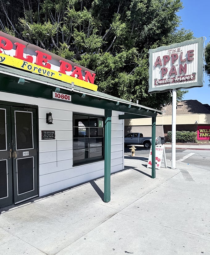 The Apple Pan's modest storefront belies its outsized reputation. This little burger joint has influenced LA's food scene more than buildings ten times its size.