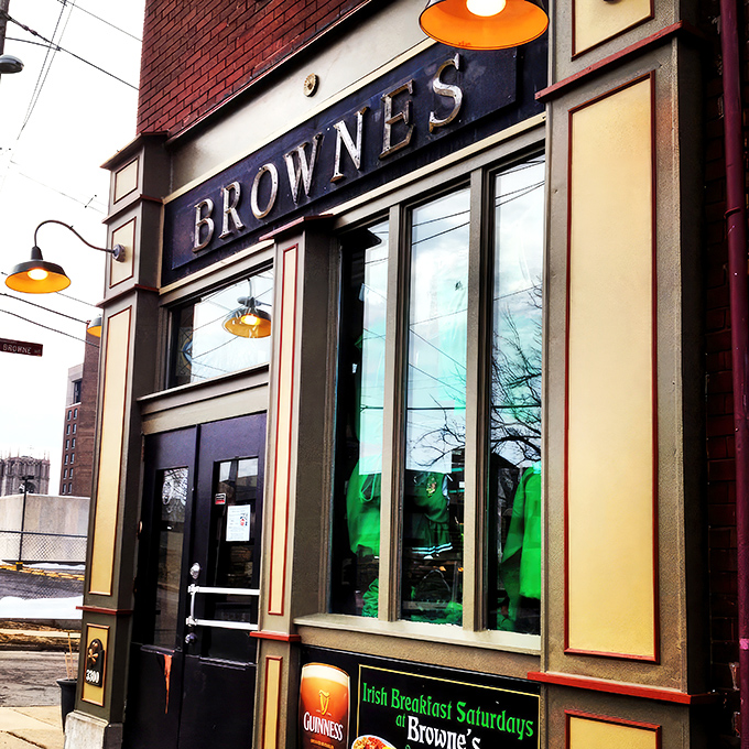 The welcoming storefront promises "Irish Breakfast Saturdays"&mdash;four words that should immediately rearrange your weekend plans. That Guinness sign isn't just for decoration.