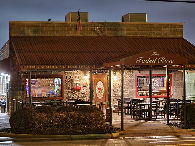 As night falls, The Faded Rose glows like a beacon for hungry travelers. Some might call it mood lighting; regulars call it home.