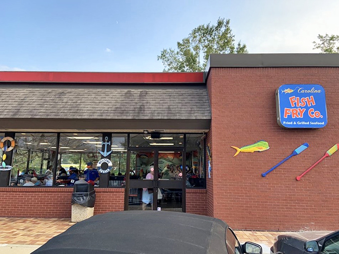 A daytime view that promises no frills, just thrills for your taste buds hiding behind that humble brick facade.