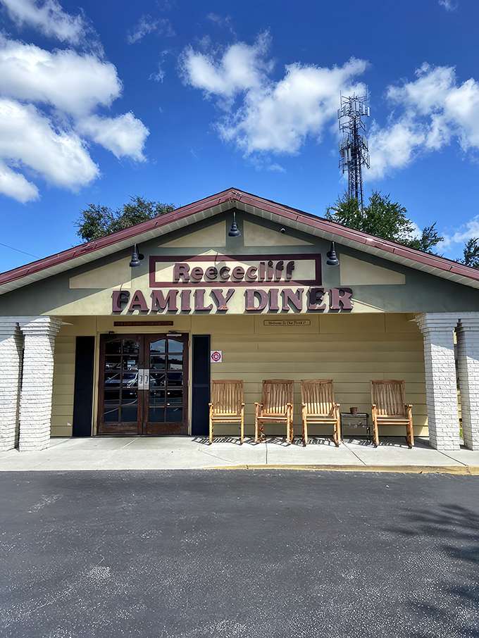 Reececliff Family Diner against Florida's impossibly blue sky&mdash;a humble building that's outlasted trends, fads, and several generations of diet crazes.
