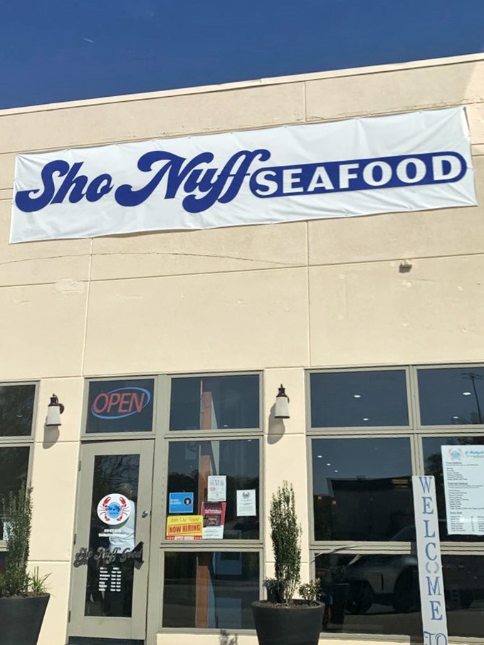 The banner proudly proclaiming "Sho Nuff Seafood" &ndash; a promise that this place absolutely delivers on its name.
