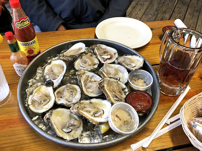 The ocean's perfect appetizer, served lakeside. These plump raw oysters on ice with classic accompaniments prove freshness knows no boundaries.