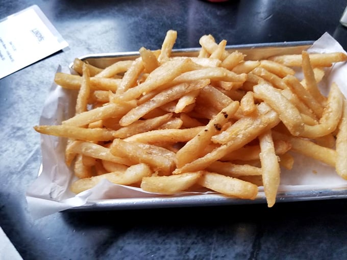Perfect fries&mdash;crisp outside, fluffy inside&mdash;stand ready for dipping, scooping, or emergency carb support when your burger becomes overwhelming.