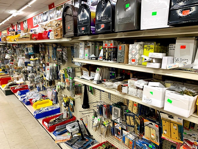 Hardware heaven for the practically minded treasure hunter. Those mailboxes have stories to tell, if only walls could talk.